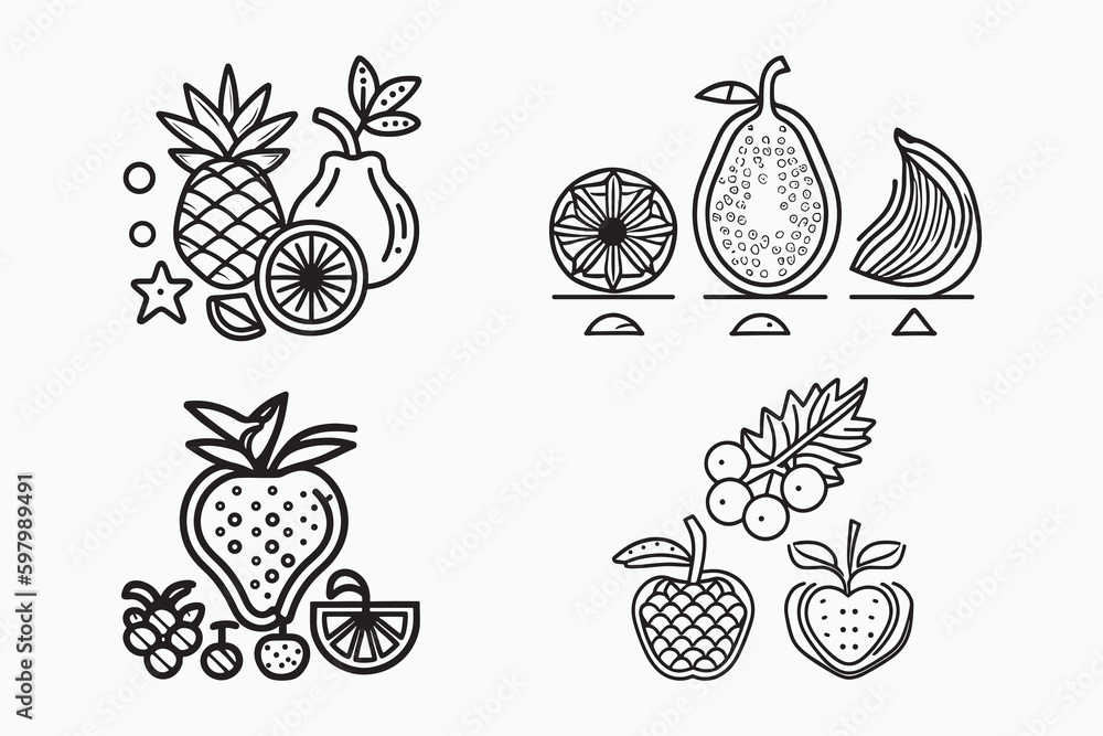 Fruit Icon set, cartoon fruits isolated on white background, Simple ...