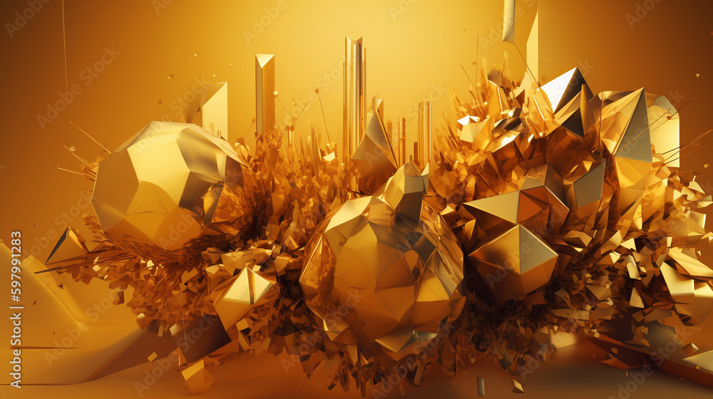 Golden geometric explosion" - 3D abstract composition with dynamic ...