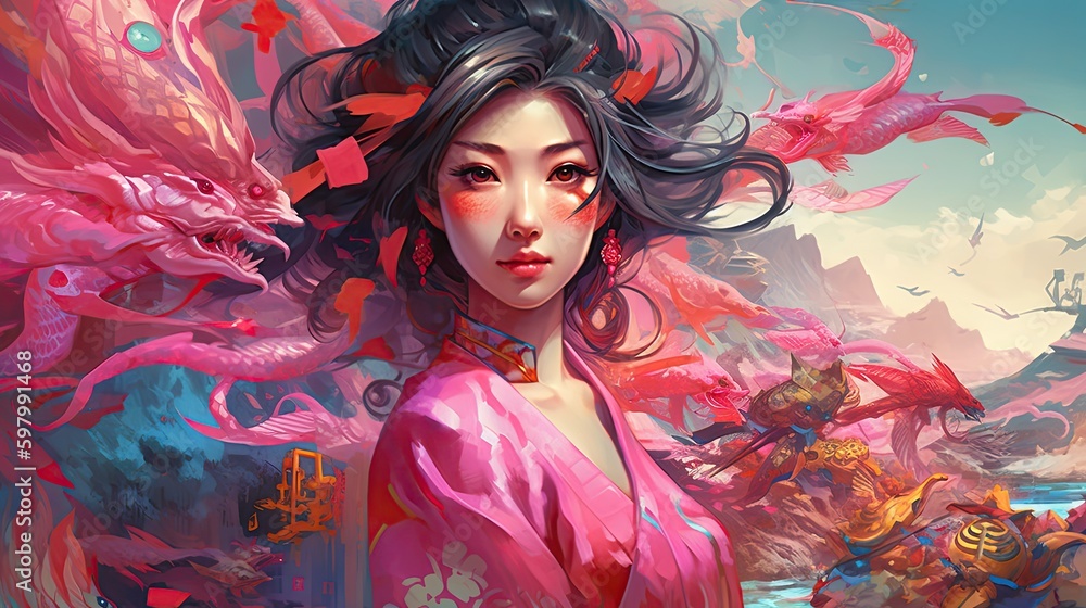 Title: Illustration of a Fantasy woman and abstract art, AI Generated ...