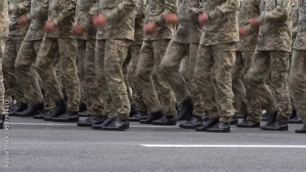 Military men marching in the parade. Soldiers legs. Boots forces and ...