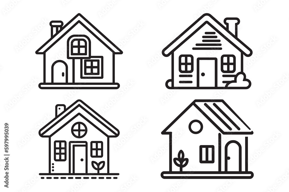 Home Icon set, Illustration of house icons, Black and white house icon ...