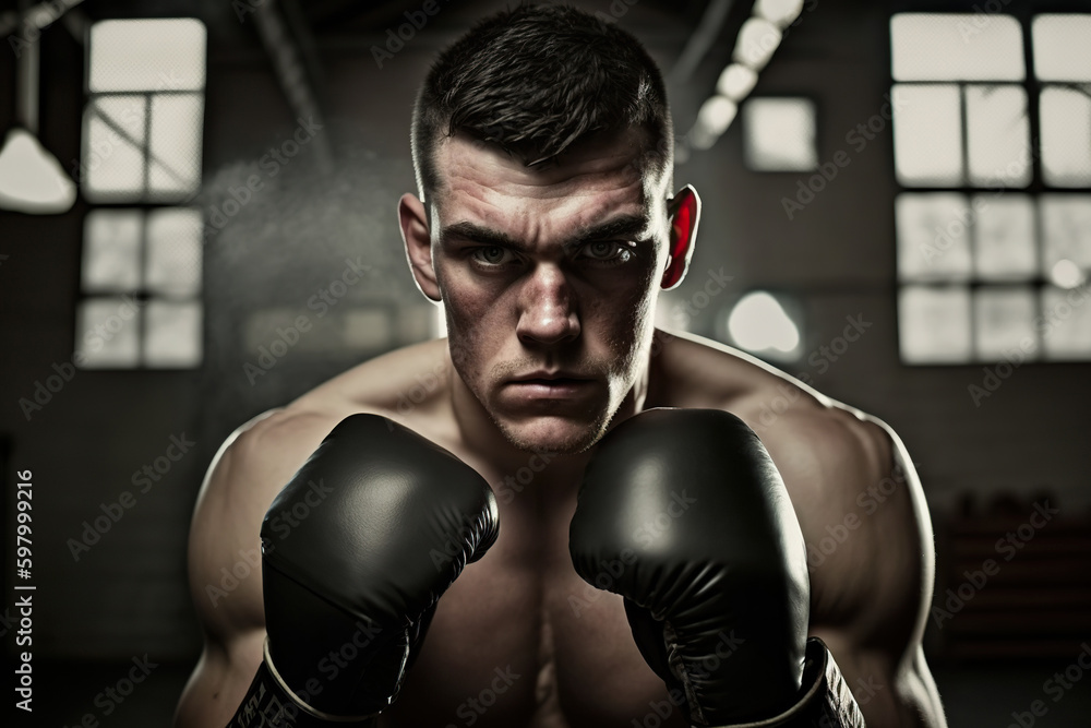 Young and muscular white man with boxing gloves, challenger facing ...