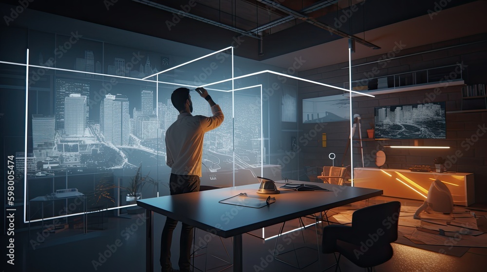 An architect designing a building in an AR workspace. Stock ...