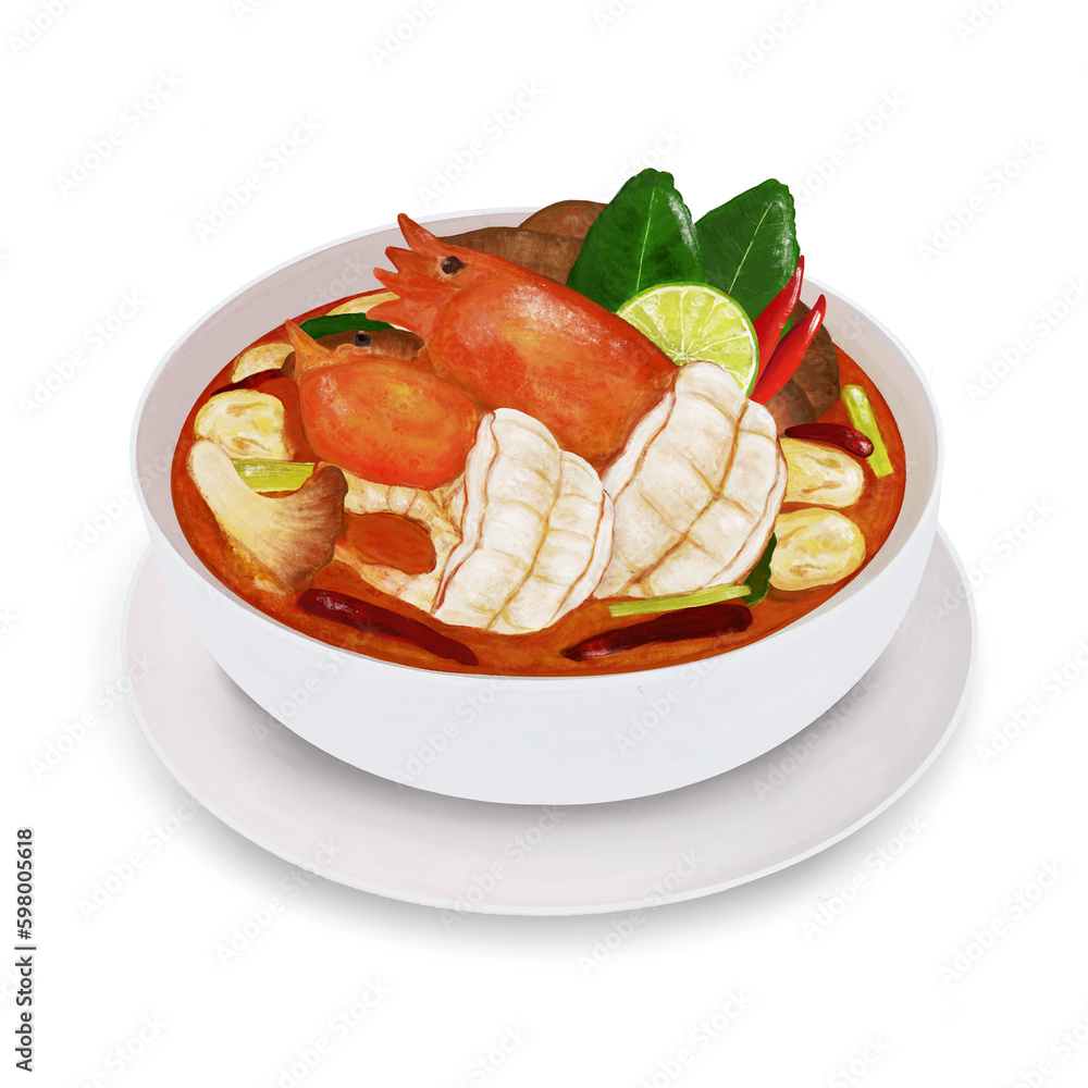 Tom Yum Kung drawing, Thai Food, drawing png file. Stock Illustration ...
