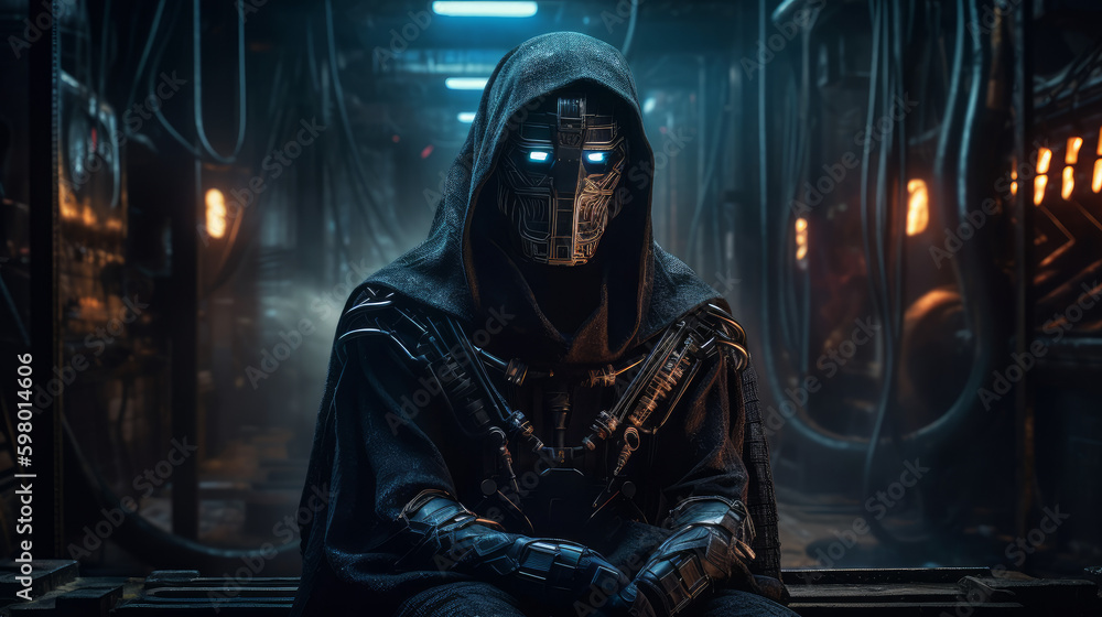 Dark cyber assassin with modern background, generative ai Stock ...