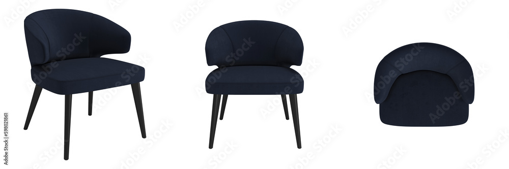 Chair in front, side and Top angles, interior furniture on white ...