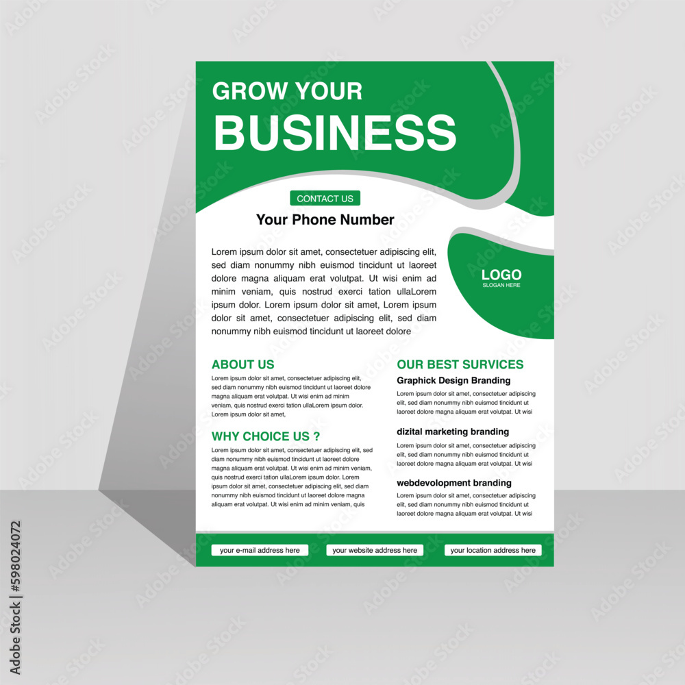 modern green color flyer design template. corporate creative idea clean ...