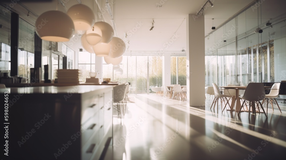 A light and airy modern office interior featuring panoramic windows ...