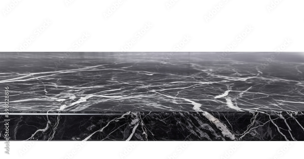 Black marble table surface on transparent background, as PNG. Front ...