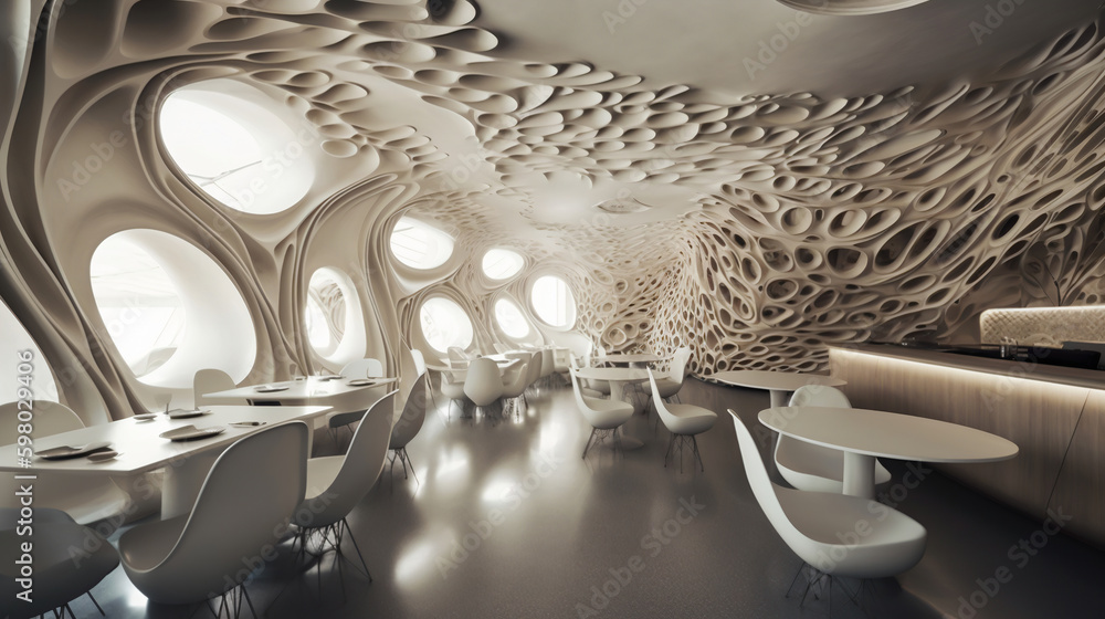 Concept of biomorphic restaurant interior design. Biomorphic design ...