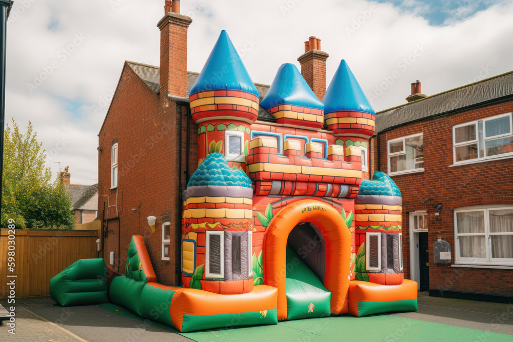 Housing inflation concept. House made from an inflatable bouncy castle ...