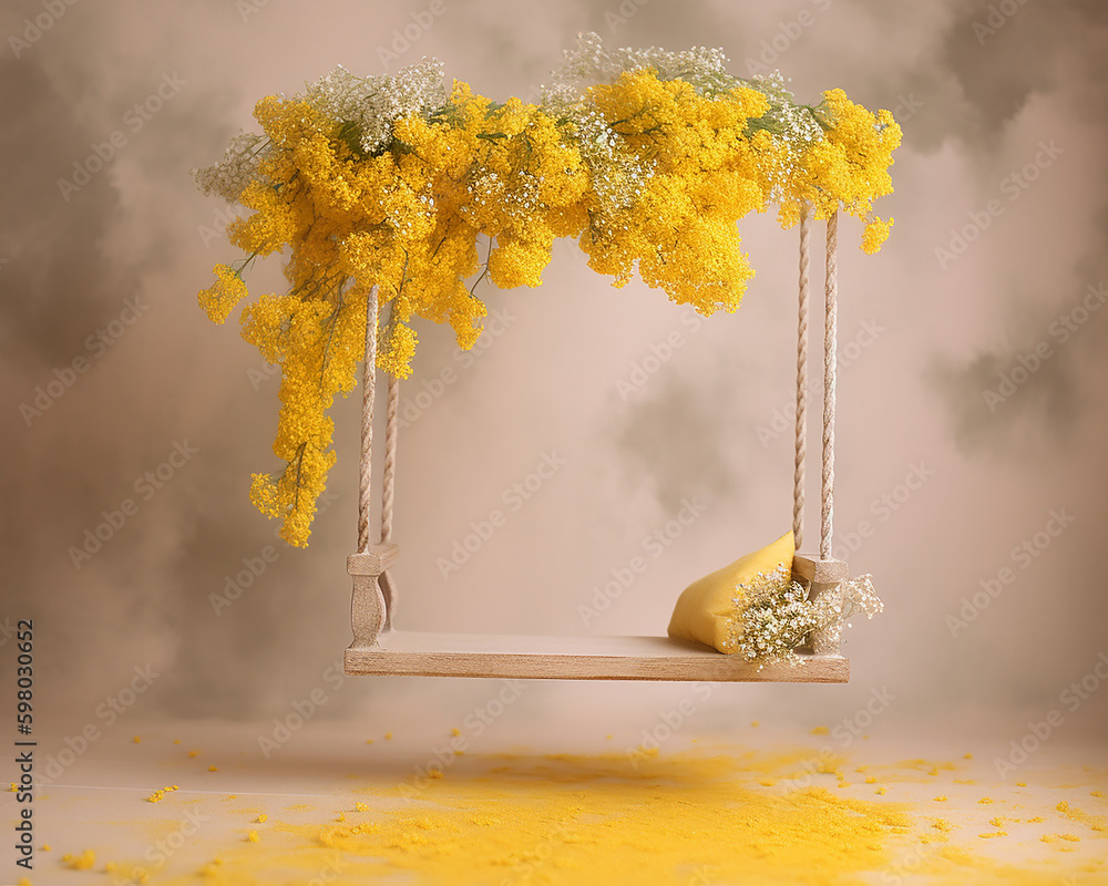 sfondo fotografico bucolico con altalena piena di fiori gialli, i ...