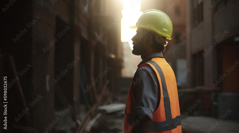 Construction worker holding his helmet and wearing fluorescent ...