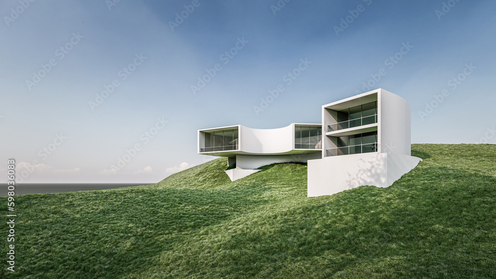 Architecture 3d rendering illustration of minimal modern house design ...