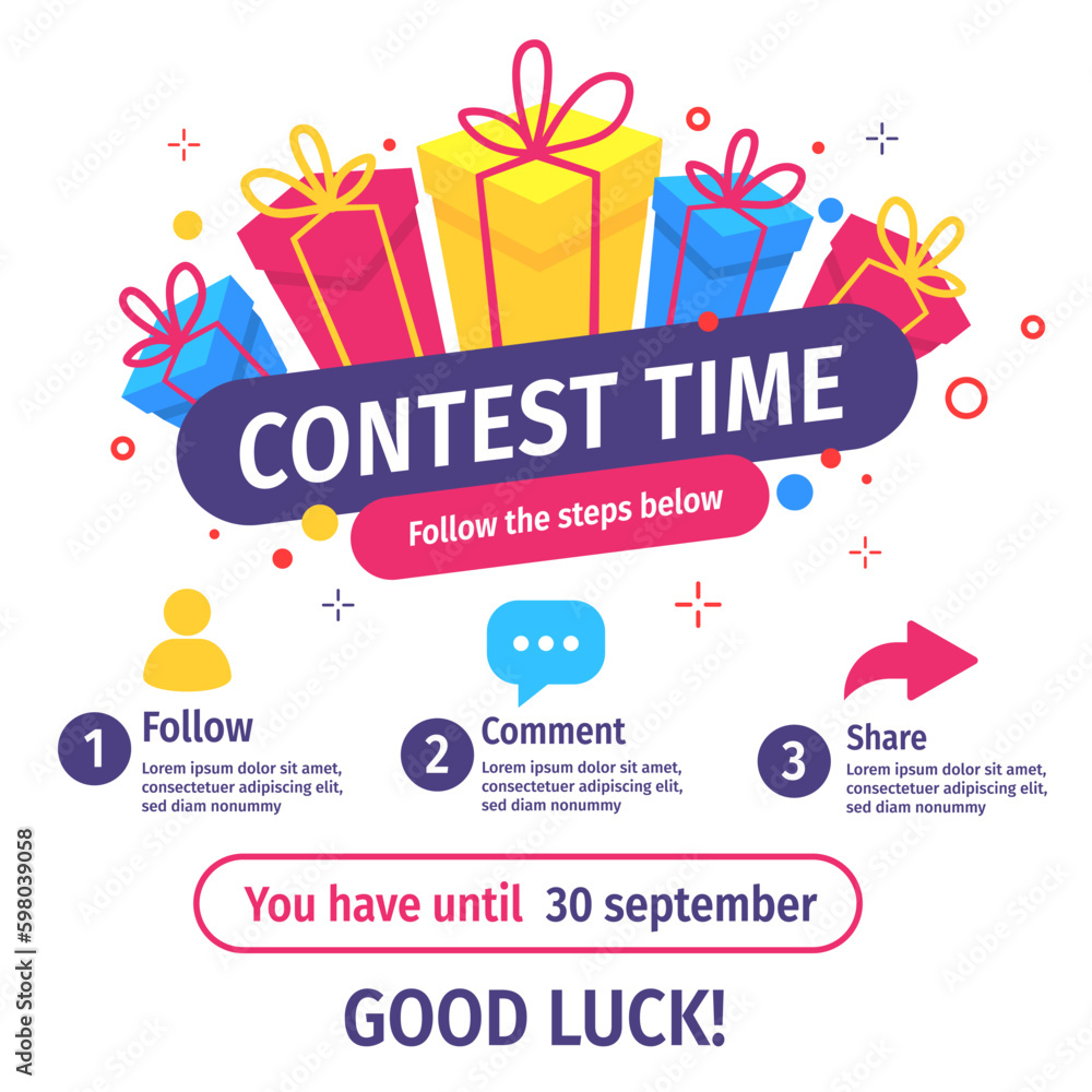 Vector quiz template with illustration of gift box on white color ...