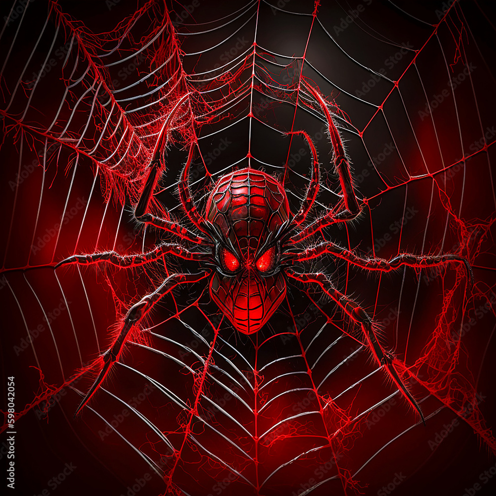 Red and Black Spider Web. Generative AI. A digital painting of a red ...