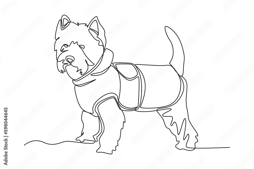 Single one line drawing poodle with clothes. Urban pets concept ...