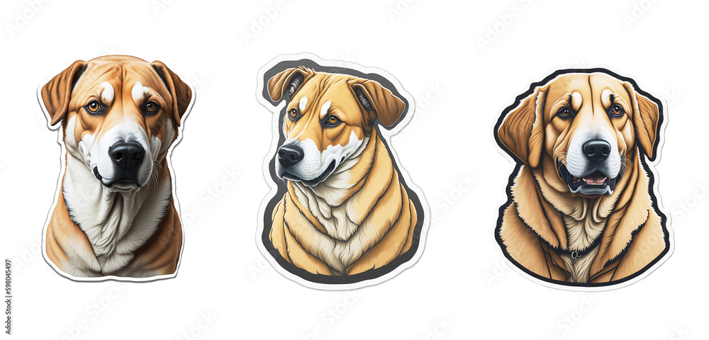Sticker comic dogs funny illustration. Cartoon dog set isolated on ...