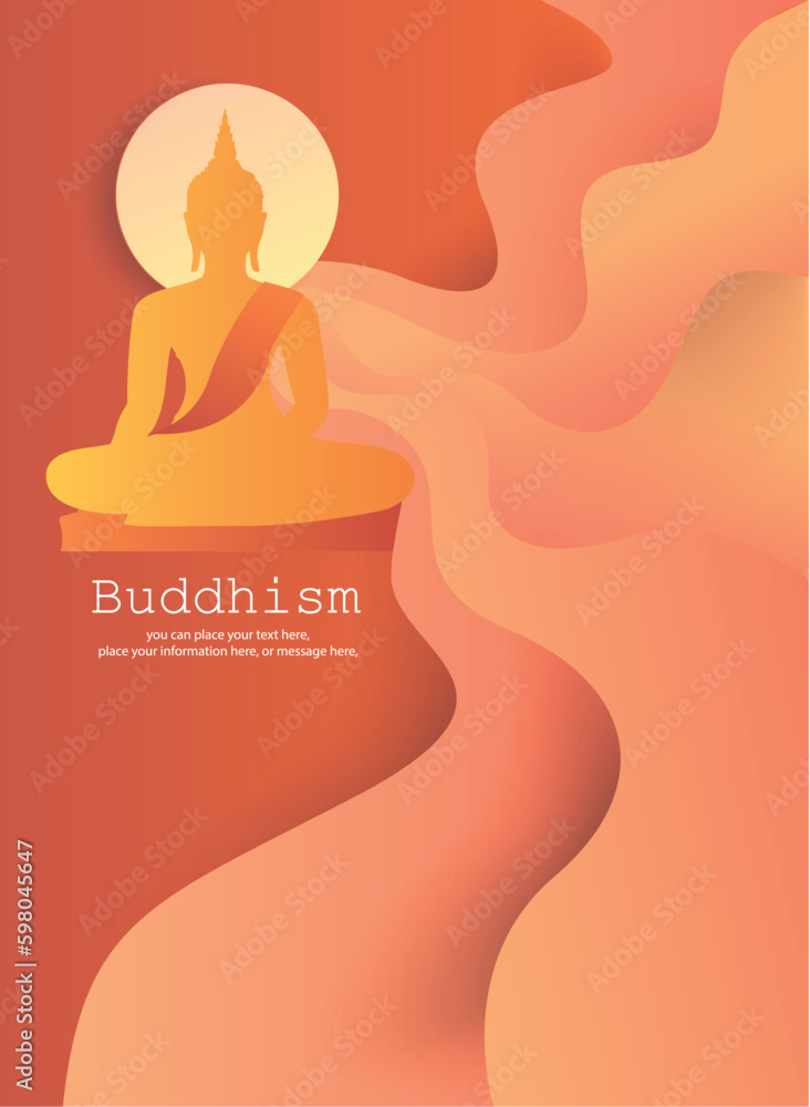 Buddha meditating paper art beige color vector background - Magha puja ...