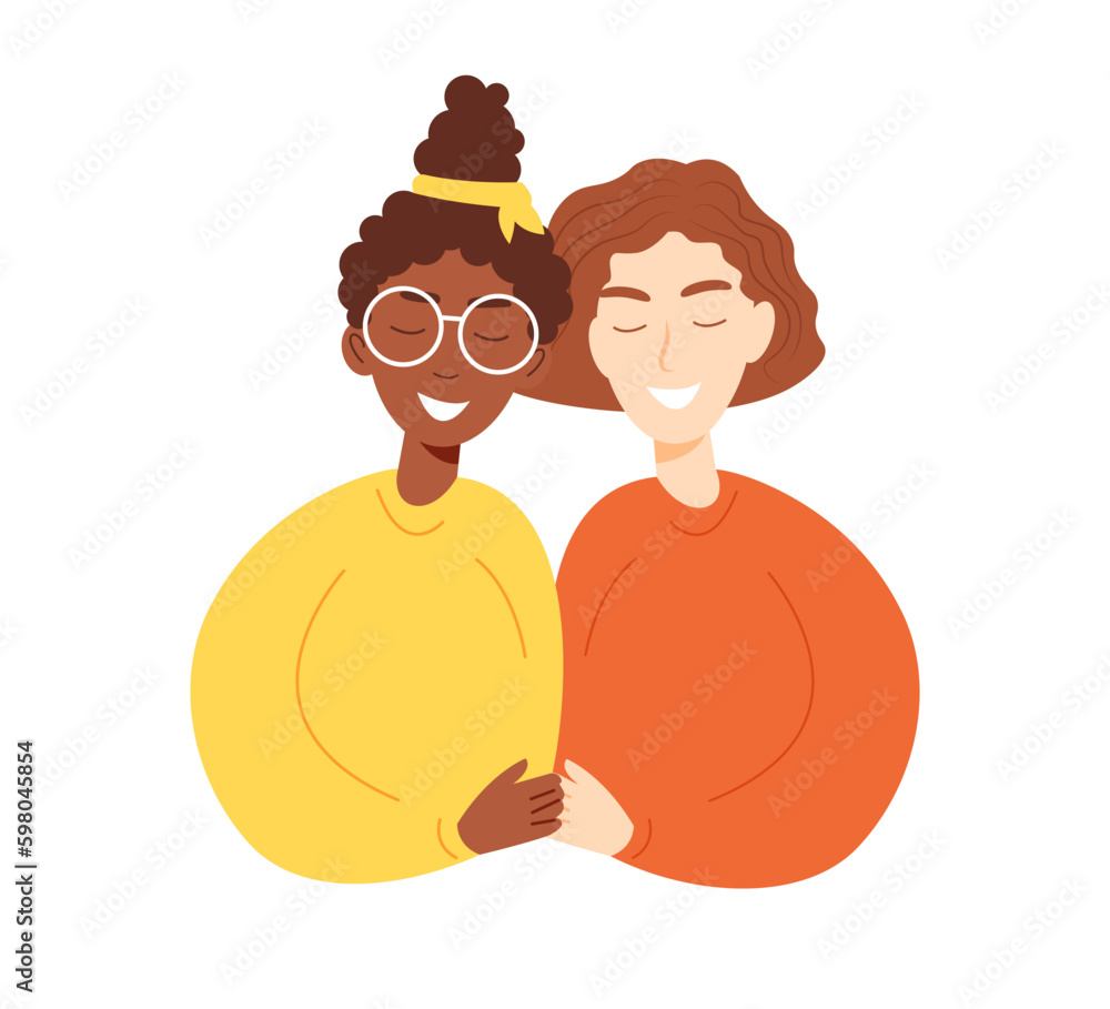 Young Diverse Lesbian Couple Holding Hands Two Smiling Women In Love