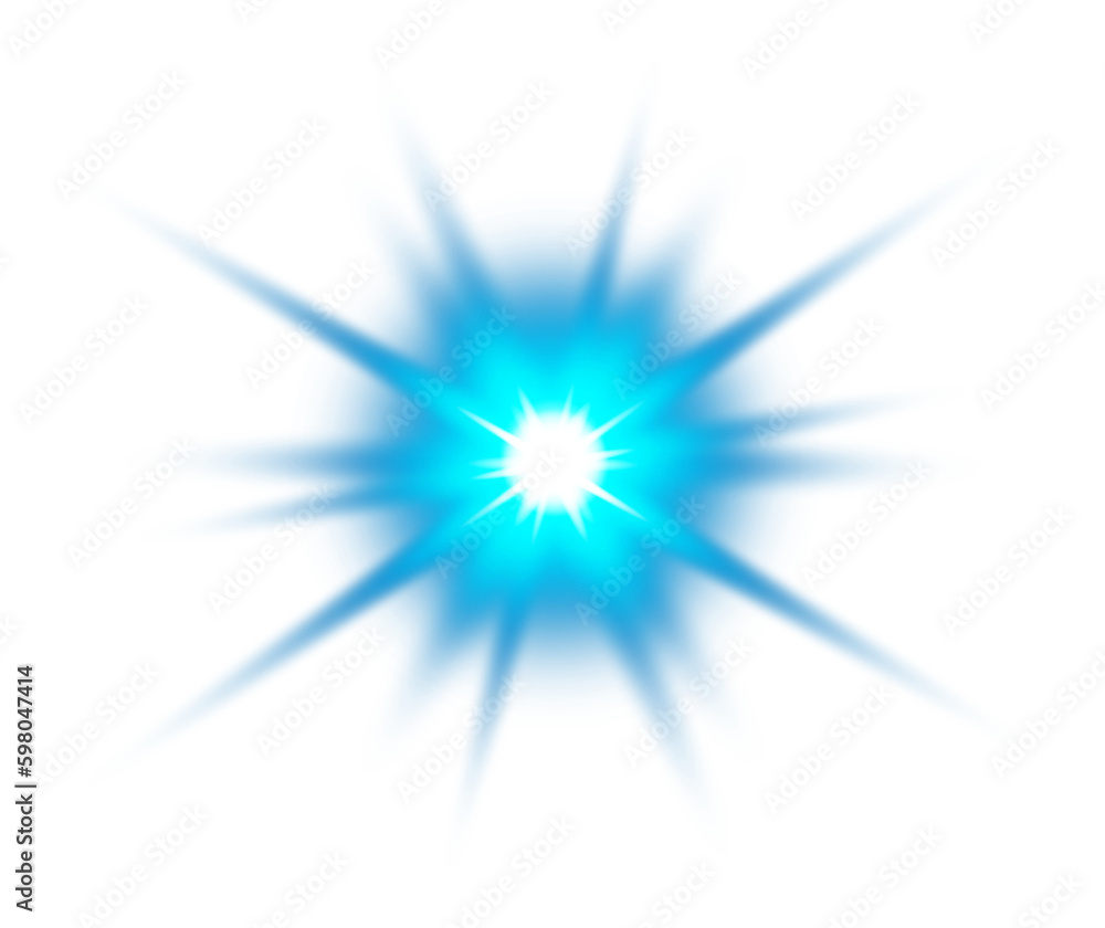 Blue glowing lights effects isolated on transparent background. Solar flare with beams and ...