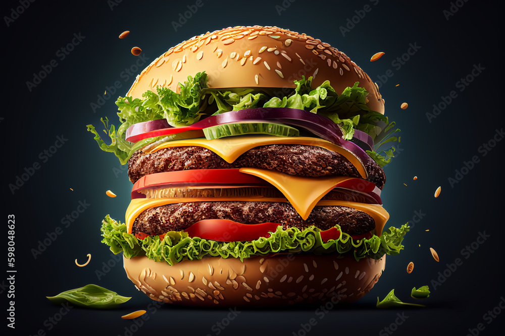 Burger poster for menu restaurant. Burger design style promotional fast ...