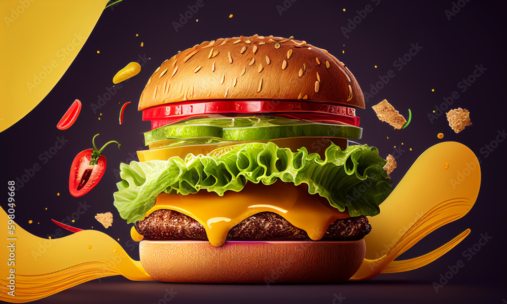 Burger poster for menu restaurant. Burger design style promotional fast ...