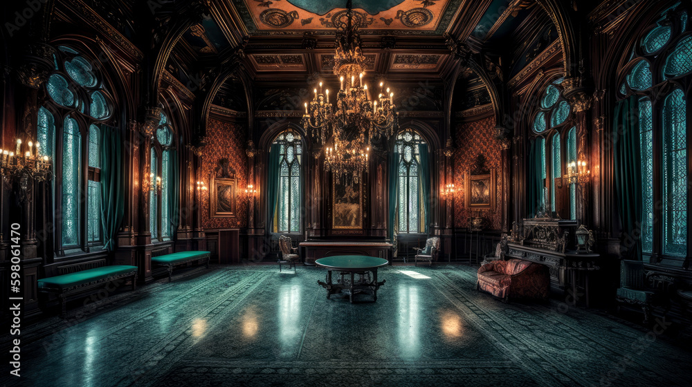 Gothic, interior of a large dark ballroom, generative AI Stock ...