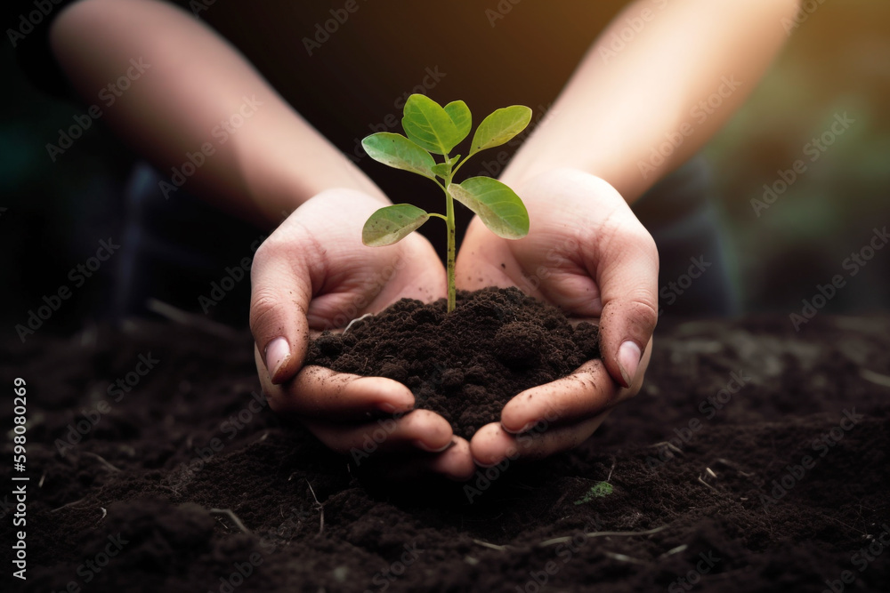 hands holding seedling on white background,ecology concept generative ...