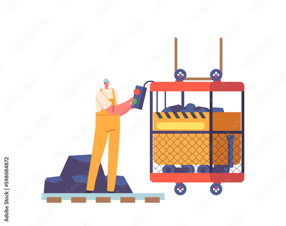 Vetor de Coal Mining, Extraction Industry Concept. Miner Character Load ...
