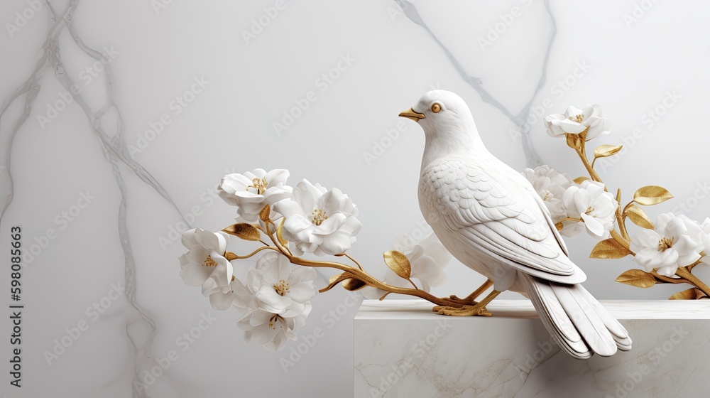 Background featuring with white bird statue with golden legs and white ...