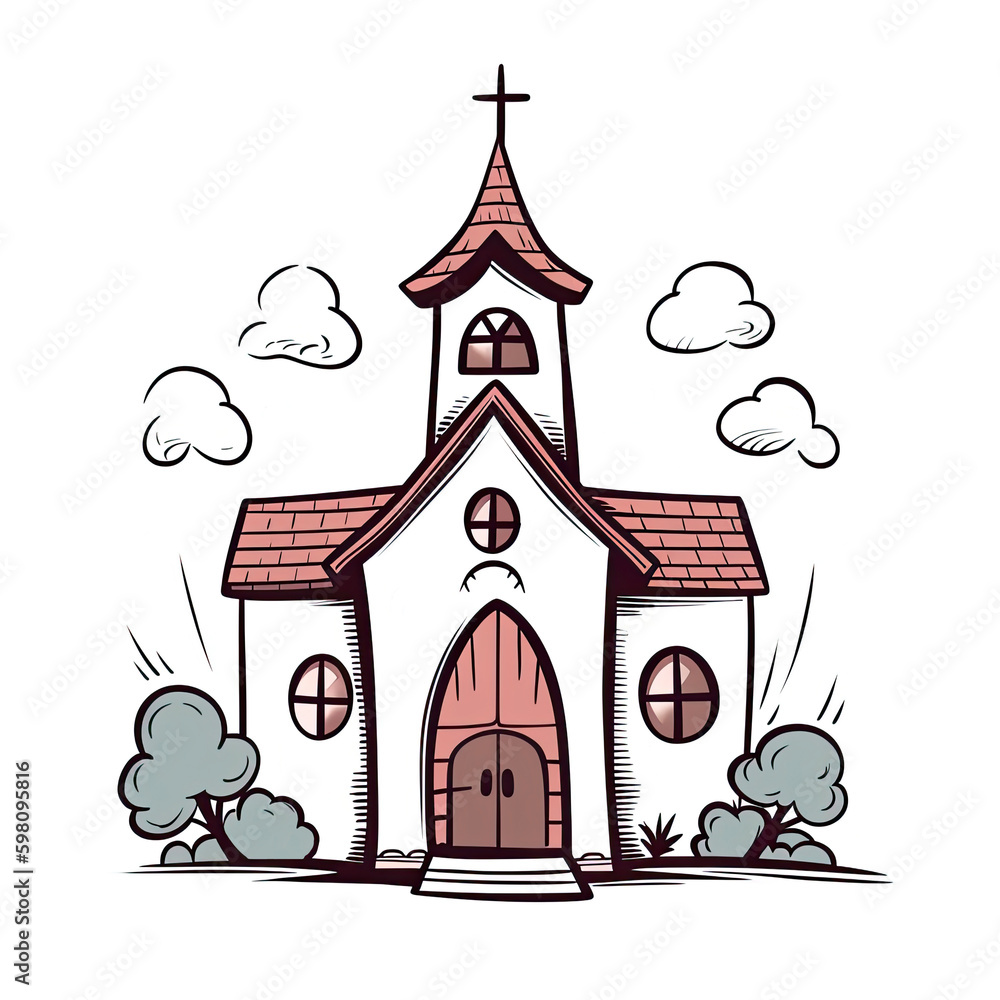 Simple cartoon church doodle illustration. Catholic church. Stock ...