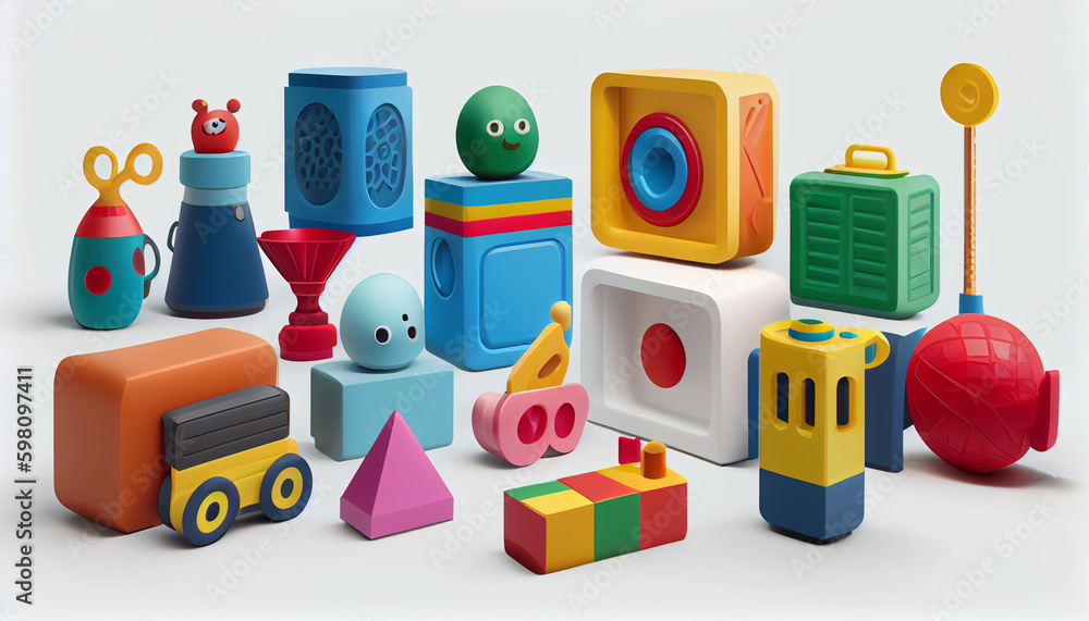 Toy collection for kids, Unique toys collections on solid white ...