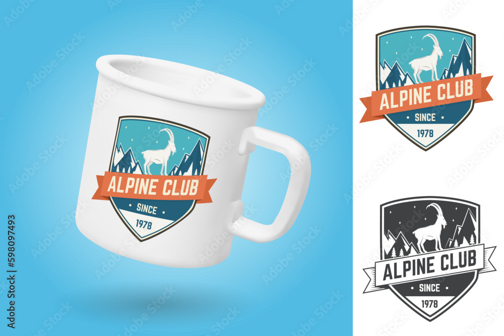 White camping cup. Realistic mug mockup template with sample design ...