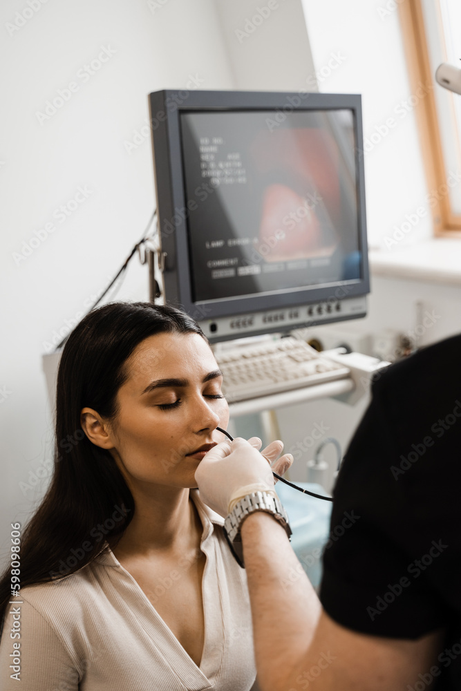 Fibrolaryngoscope for diagnose and treat larynx and pharynx, such as ...