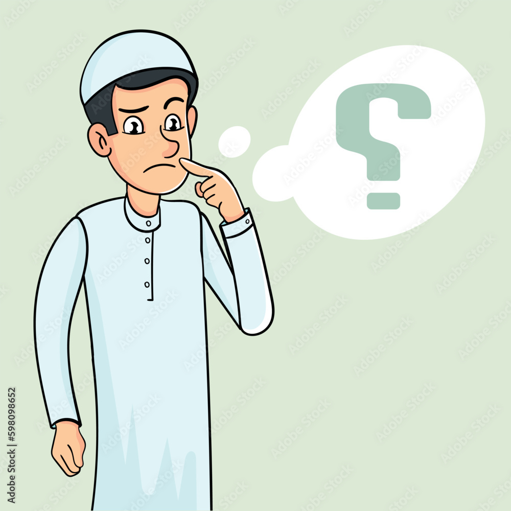 Cartoon thinking muslim with question mark in think bubble vector ...