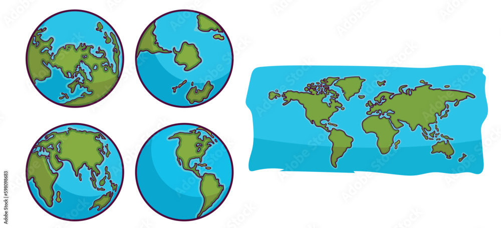 Cartoon Earth Art world map doodle Stock Vector | Adobe Stock