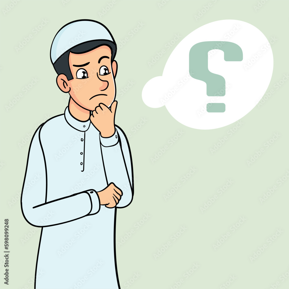 Cartoon thinking muslim with question mark in think bubble vector ...