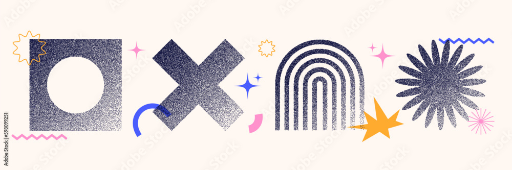 Trendy abstract shapes. Elements with grain texture. Retro aesthetic ...
