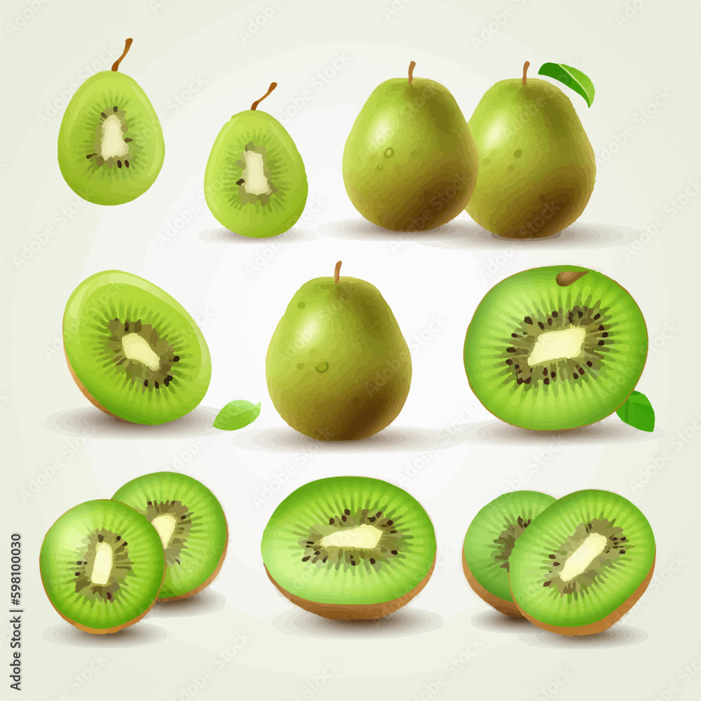 Vector illustration of a Kiwi fruit with leaves for your nature-themed ...