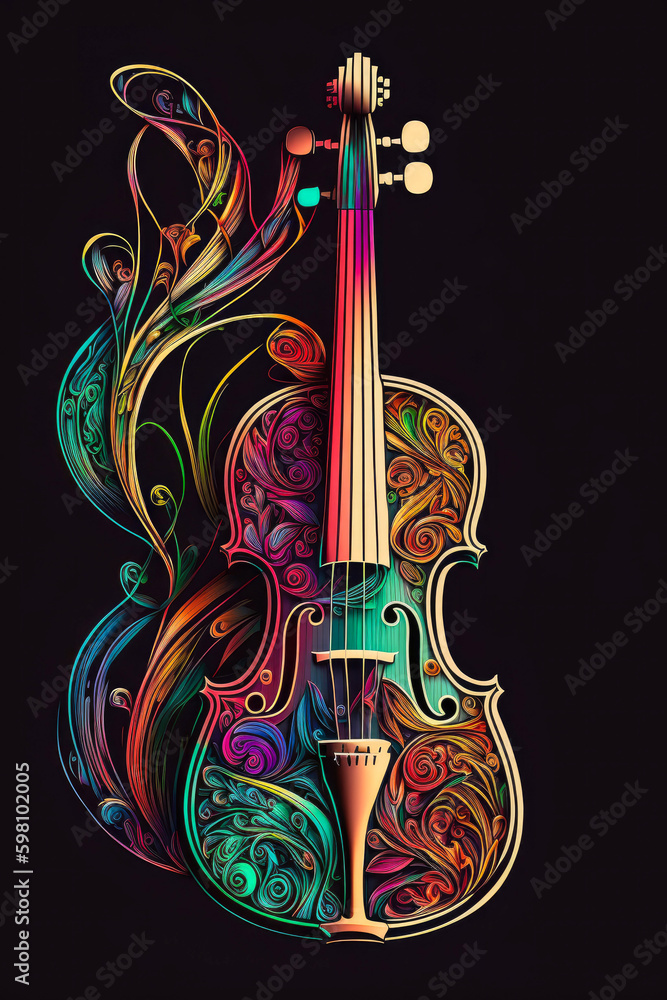 colorful violin with a black background modern aesthetic design, music ...