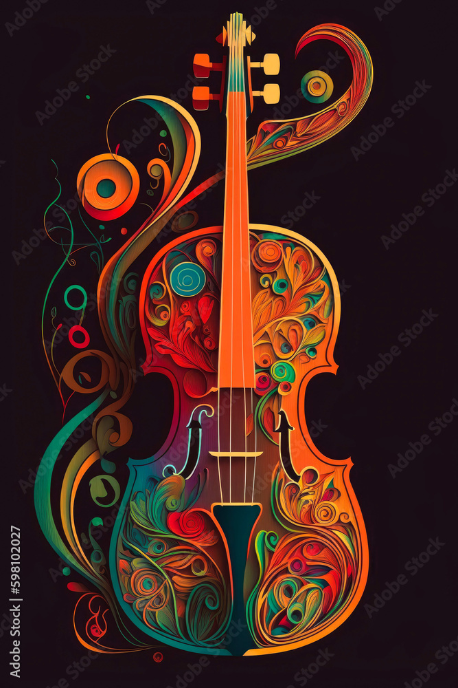 colorful violin with a black background modern aesthetic design, music ...