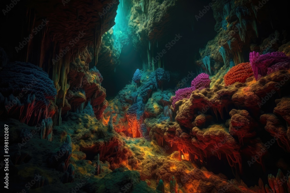 Labyrinthine cave system lay hidden beneath the rolling hills, its ...