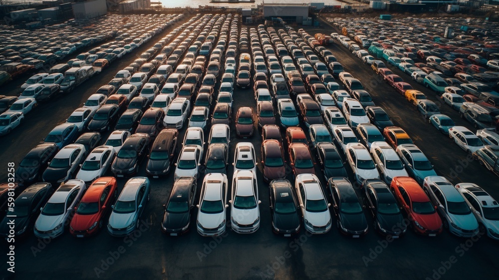 An aerial view of the vehicles that are lined up at the port to be ...