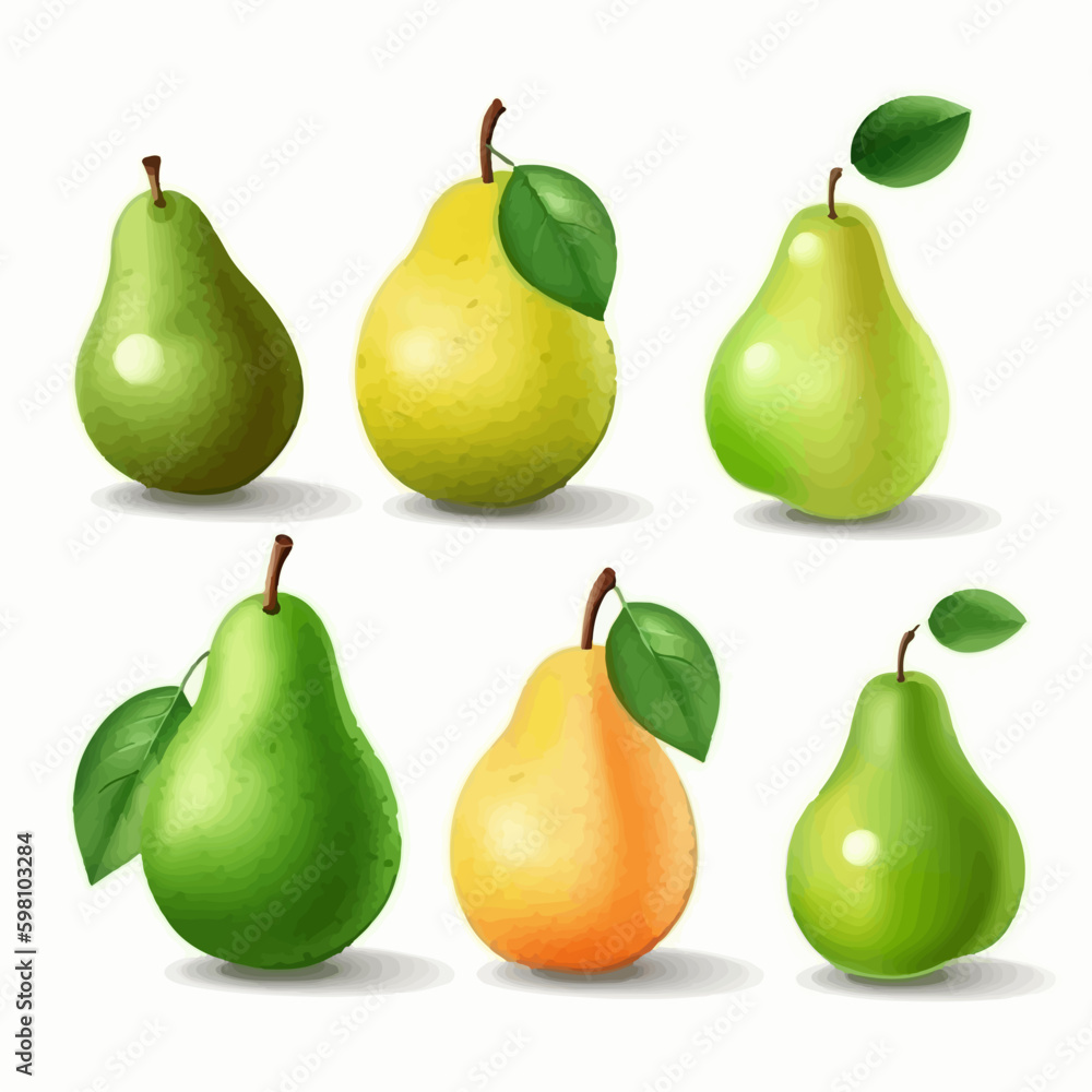 Collection of vector images featuring pears in various stages of ...