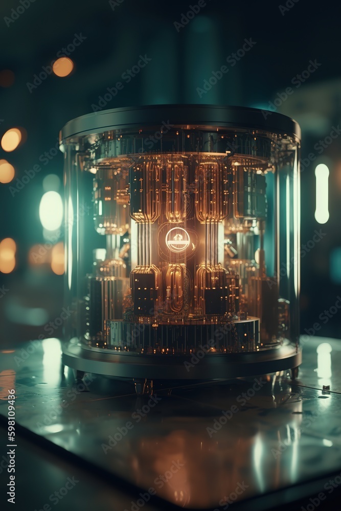 Quantum computer, circuit board. Electronic computer hardware ...