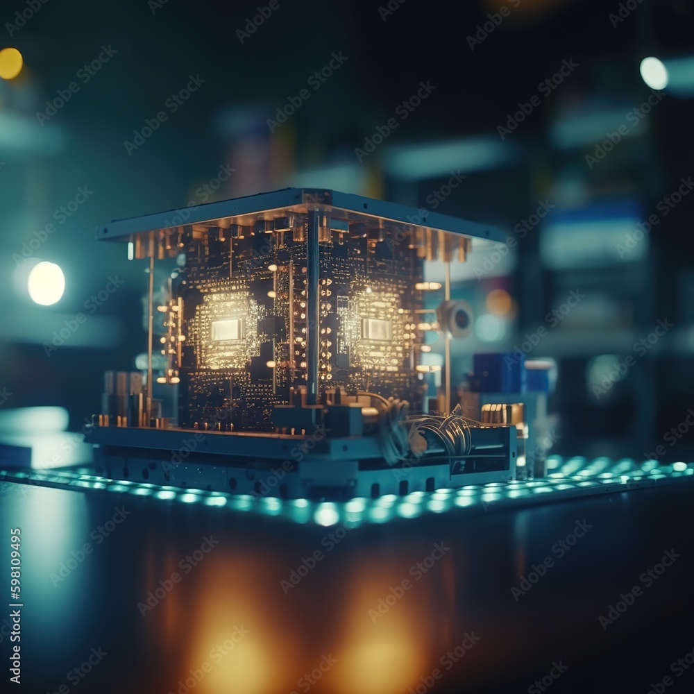 Quantum computer, circuit board. Electronic computer hardware ...