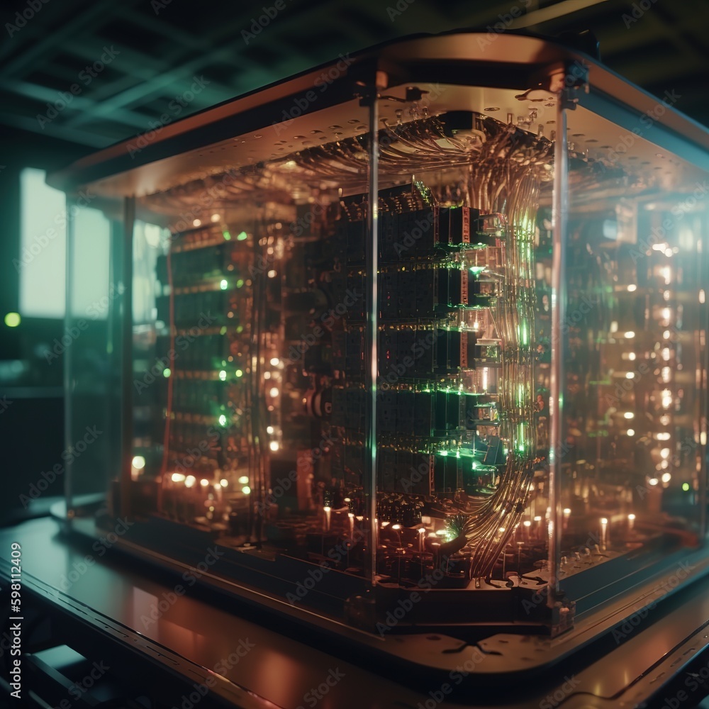 Quantum computer, circuit board. Electronic computer hardware ...