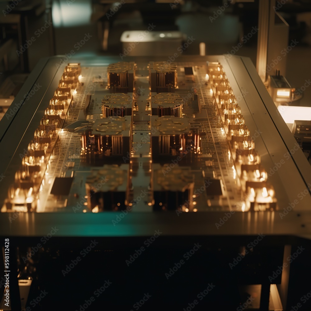 Quantum computer, circuit board. Electronic computer hardware ...