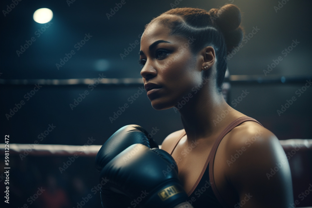 Poster Black Female Boxer in Boxing Ring, Generative AI – Wall Art ...